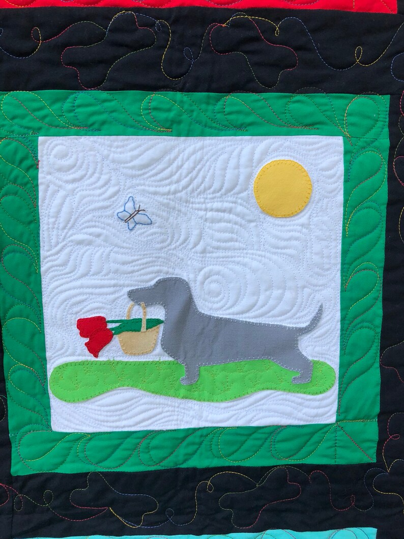 Dachshund Quilt Sewing Pattern, Raw Edge Applique, Full Size (PDF ...