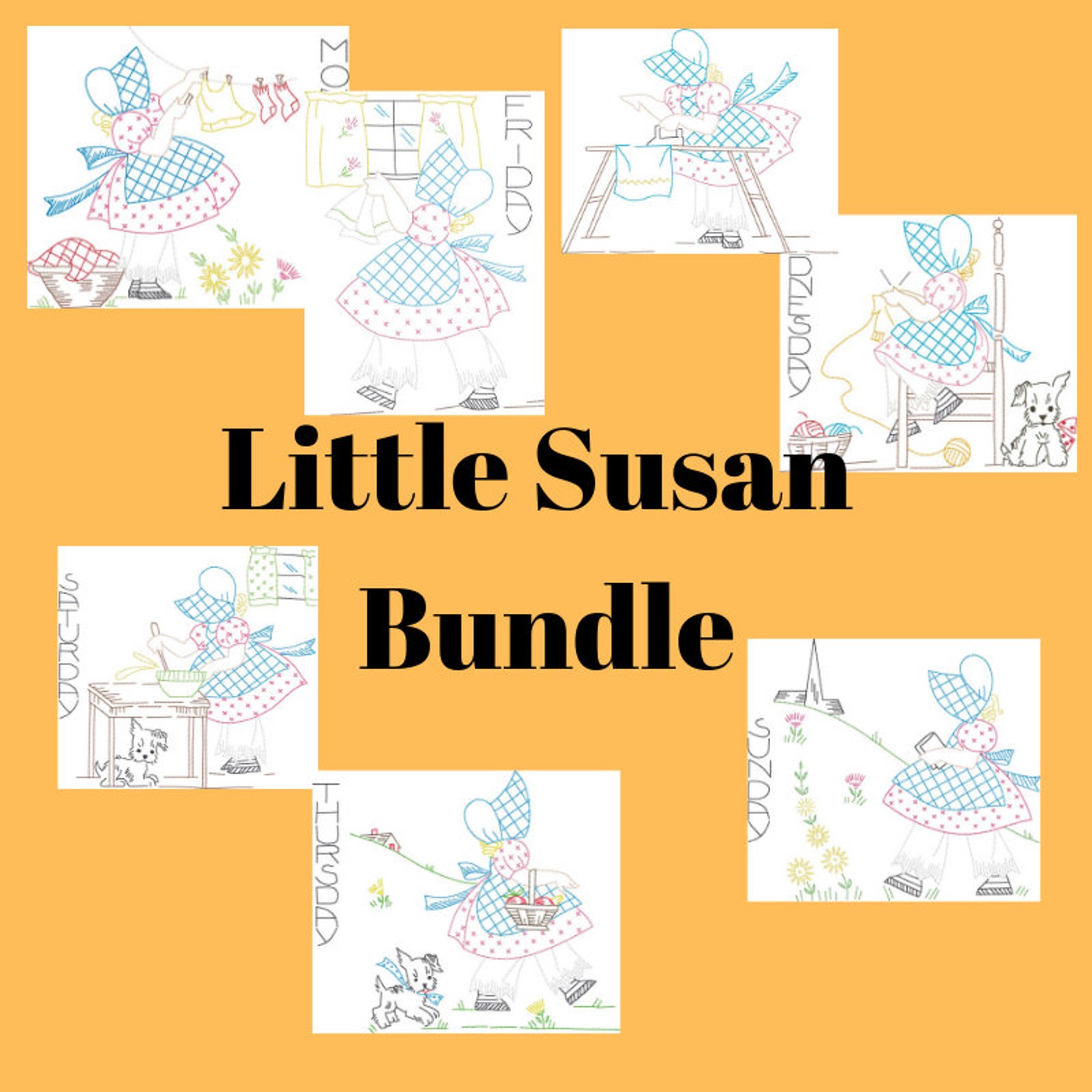 Vintage Little Susan Days of the Week Bundle Embroidery Design for ...