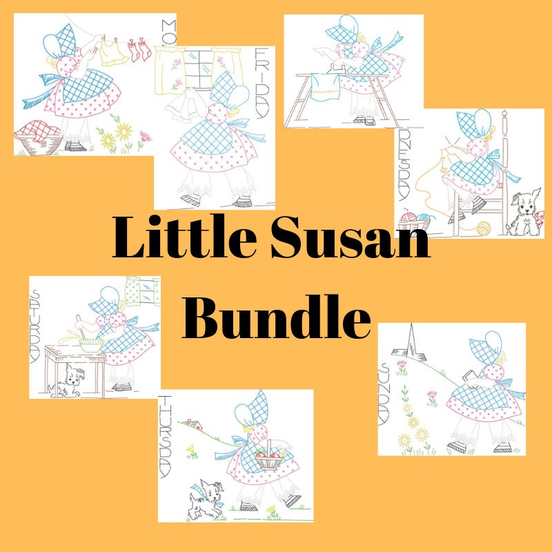 Vintage Little Susan Days of the Week Bundle Embroidery Design for ...