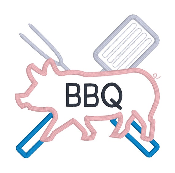 BBQ Pig Satin Stitch BBQ Applique Embroidery Design for Use | Etsy