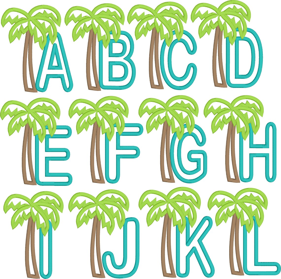Palm Tree Alphabet Applique Embroidery Design for Use With - Etsy
