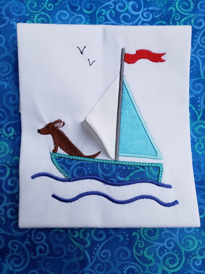 Sailboat 3D Appliqué Design Dachshund Boat Sailing ITH - Etsy