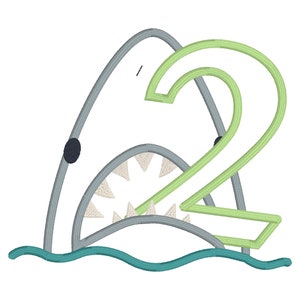 Shark Biting a Number Two Birthday Appliqué Embroidery Design Download ...