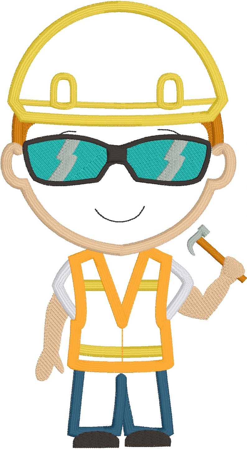 Construction Worker Applique Embroidery Design File for Use | Etsy