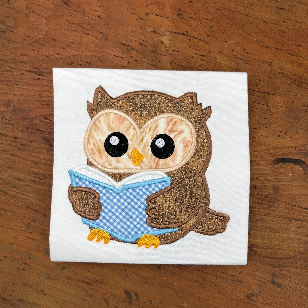 Owl Reading a Book, Back to School Applique Embroidery Design Download ...