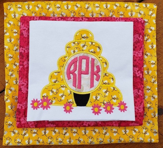 Beehive Bee Hive monogram frame applique embroidery design | Etsy
