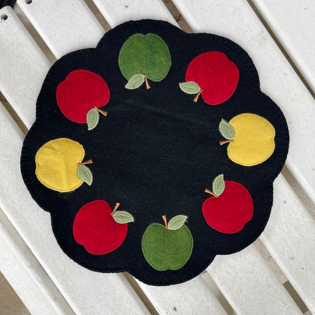 ITH Apple Candle Mat, Penny Rug Applique Embroidery Design File for Use ...