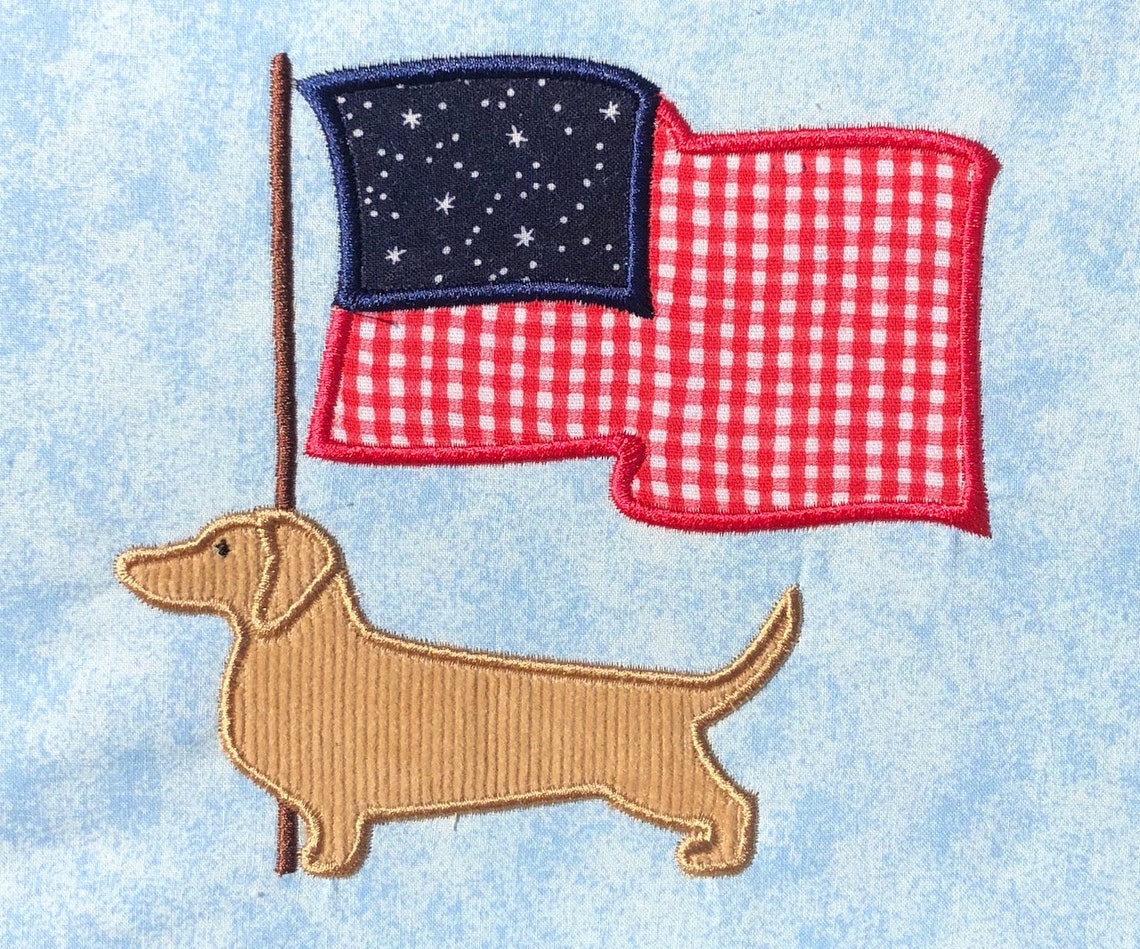 Summer Dachshund and Flag Applique Embroidery Design for Embroidery ...