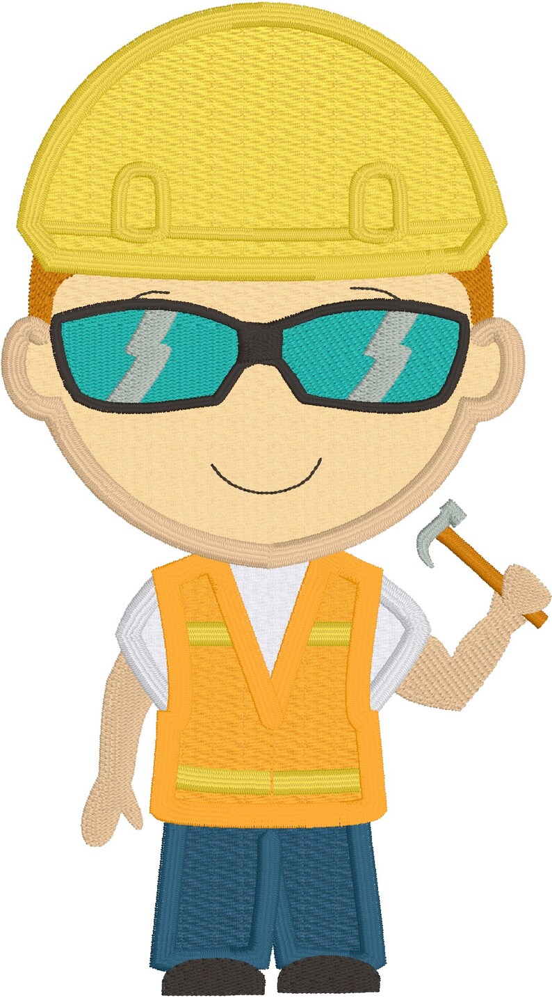 Construction Worker Applique Embroidery Design File for Use | Etsy