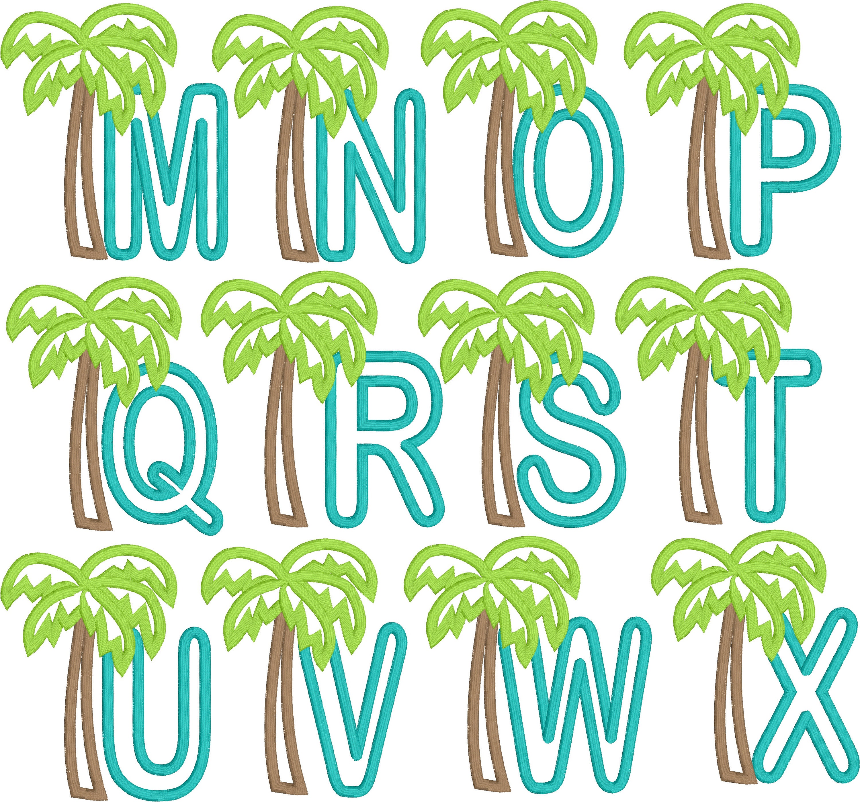 Palm Tree Alphabet Applique Embroidery Design for Use With Embroidery ...