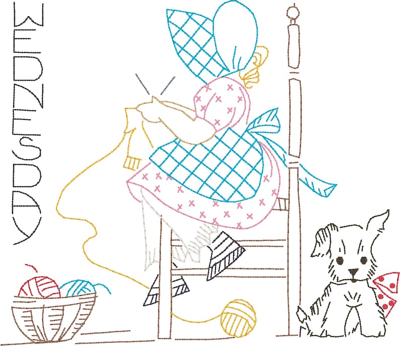 Vintage Little Susan Days of the Week Bundle Embroidery Design for ...