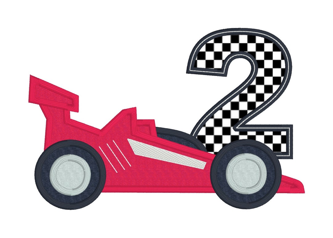 Race Car and the Number Two Birthday Appliqué Embroidery Design ...