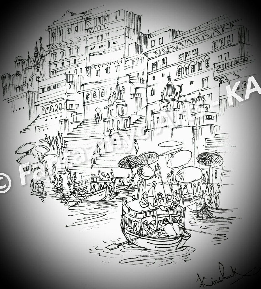 Varanasi India Art Print: Ganges River Sketch (digital Download) - Etsy