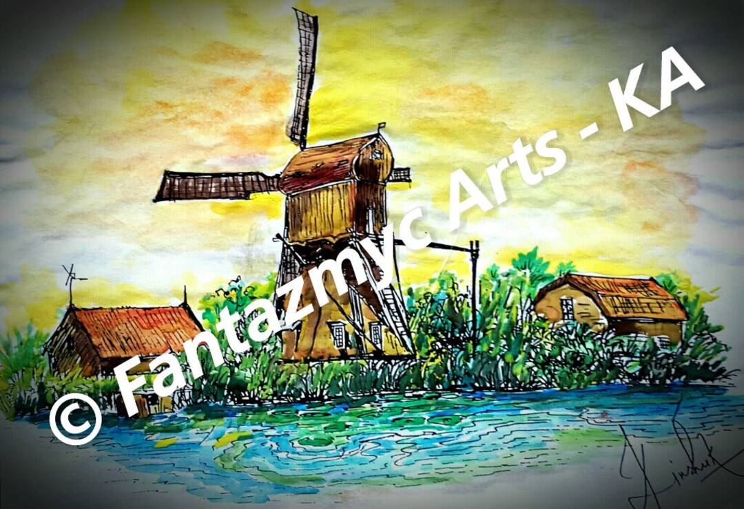 Dutch Windmill Art Print: Amsterdam Farmhouse Decor (digital Download ...