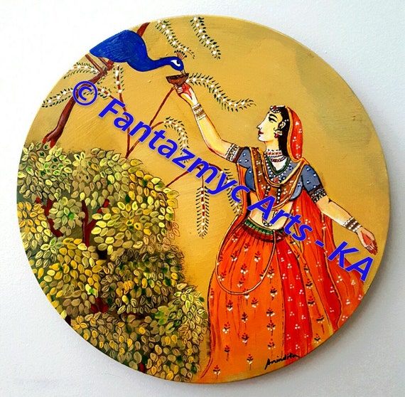 Rajasthani Art Princess Feeding the Peacock - Etsy