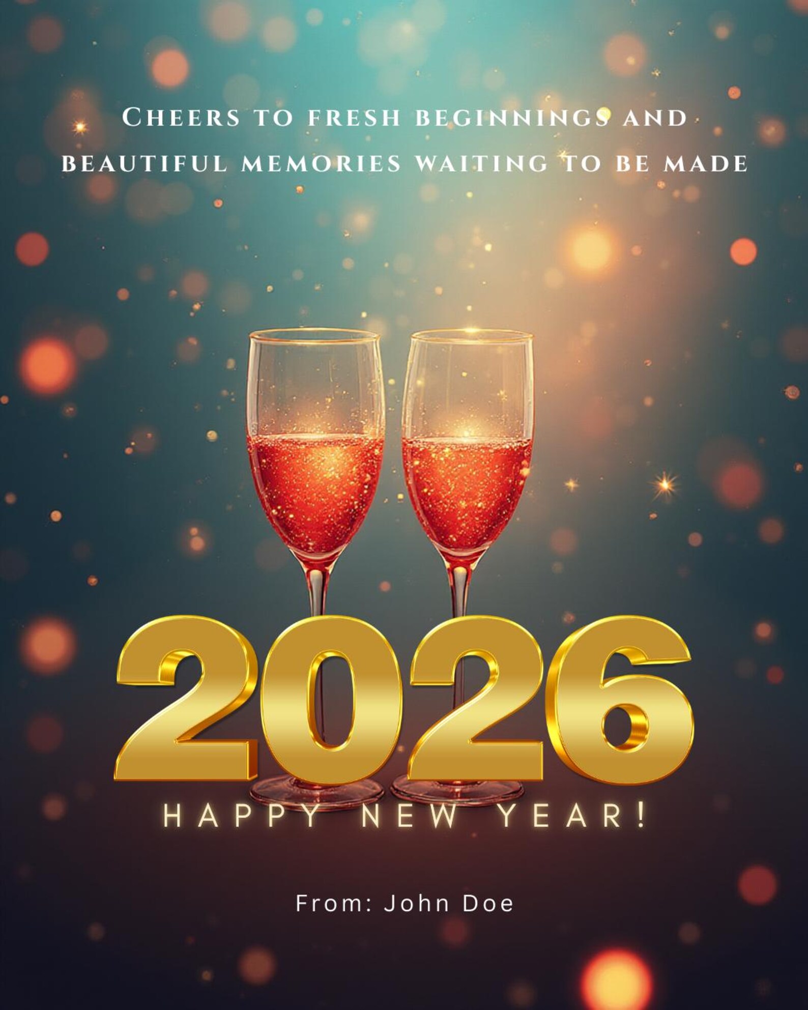 2026 New Year Greeting Card Canva Template | Editable Champagne ...