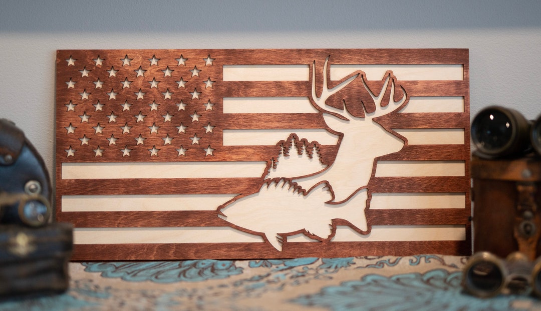 Hunting and Fishing Laser Cut Flag Laser Cut Multi-layered Wall Art ...