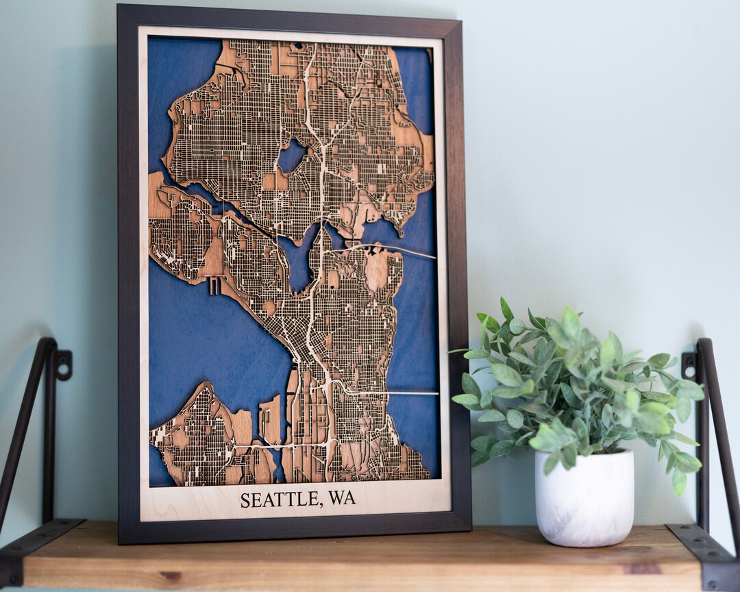 Seattle Washington, WA Laser Cut Wood Map Unique Hand Made Multi ...