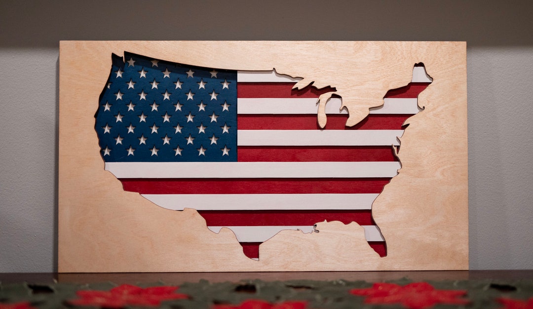 USA United States Map Laser Cut Multi-layered Wall Art Decor 3 ...