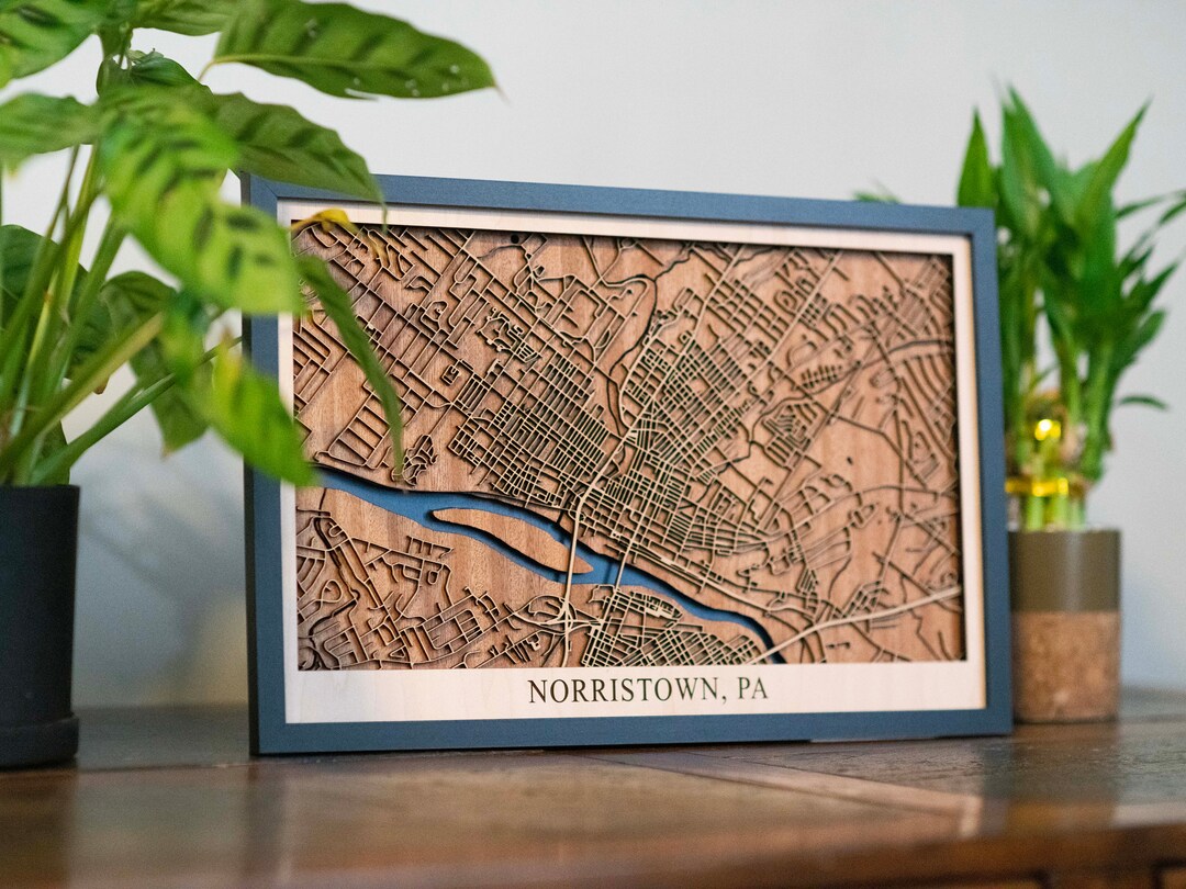 Norristown, PA Laser Cut Wood Map Unique Hand Made Multi Layered Wooden ...