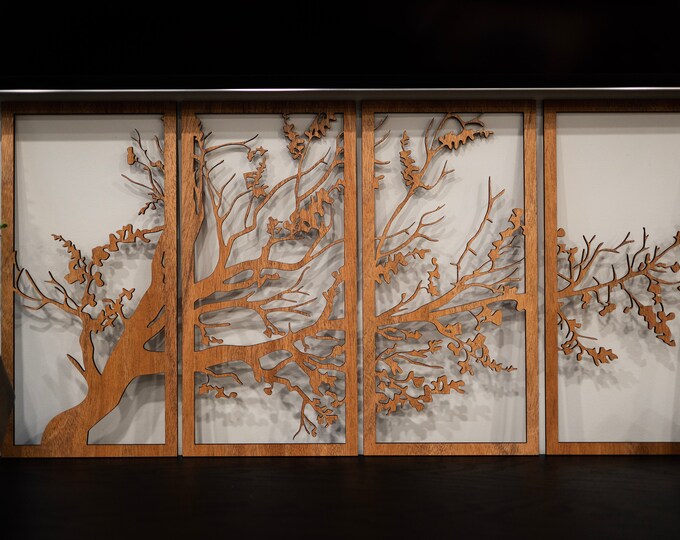 Laser Cut Wood Tree Set 3D Wood Art (4pc Set) - Etsy