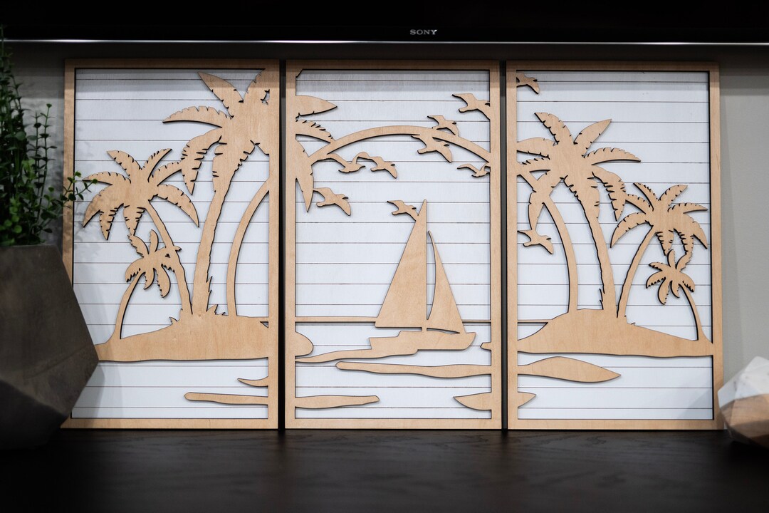Laser Cut Wooden Beach Themed Art (3pc Set) - Etsy