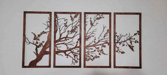 Laser Cut Wood Tree Set 3D Wood Art 4pc Set - Etsy