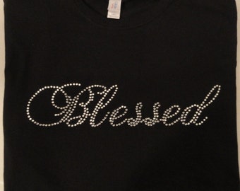 Blessed W/heart and Cross. Rhinestone/bling T-shirt. Motivational ...