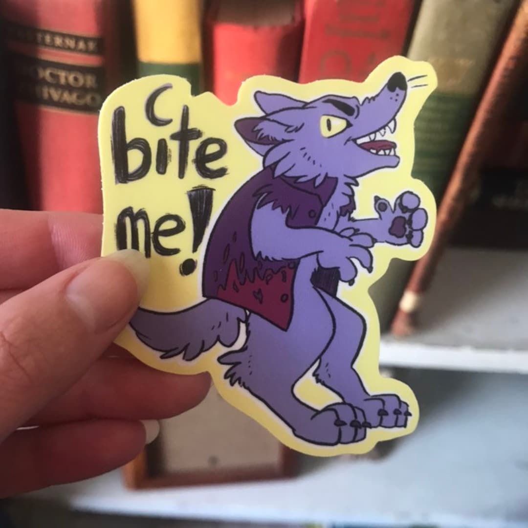 Bite Me! Werewolf Sticker, Purple Werewolf Sticker, Pastel Horror Art ...