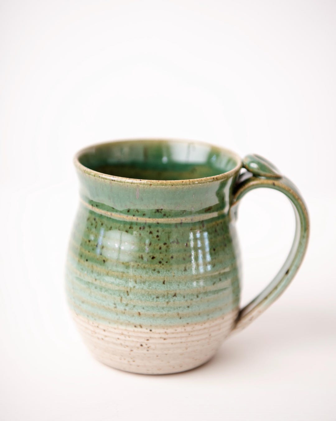Handmade Ceramic Coffee Mug Cup Thumb Rest Green and White - Etsy