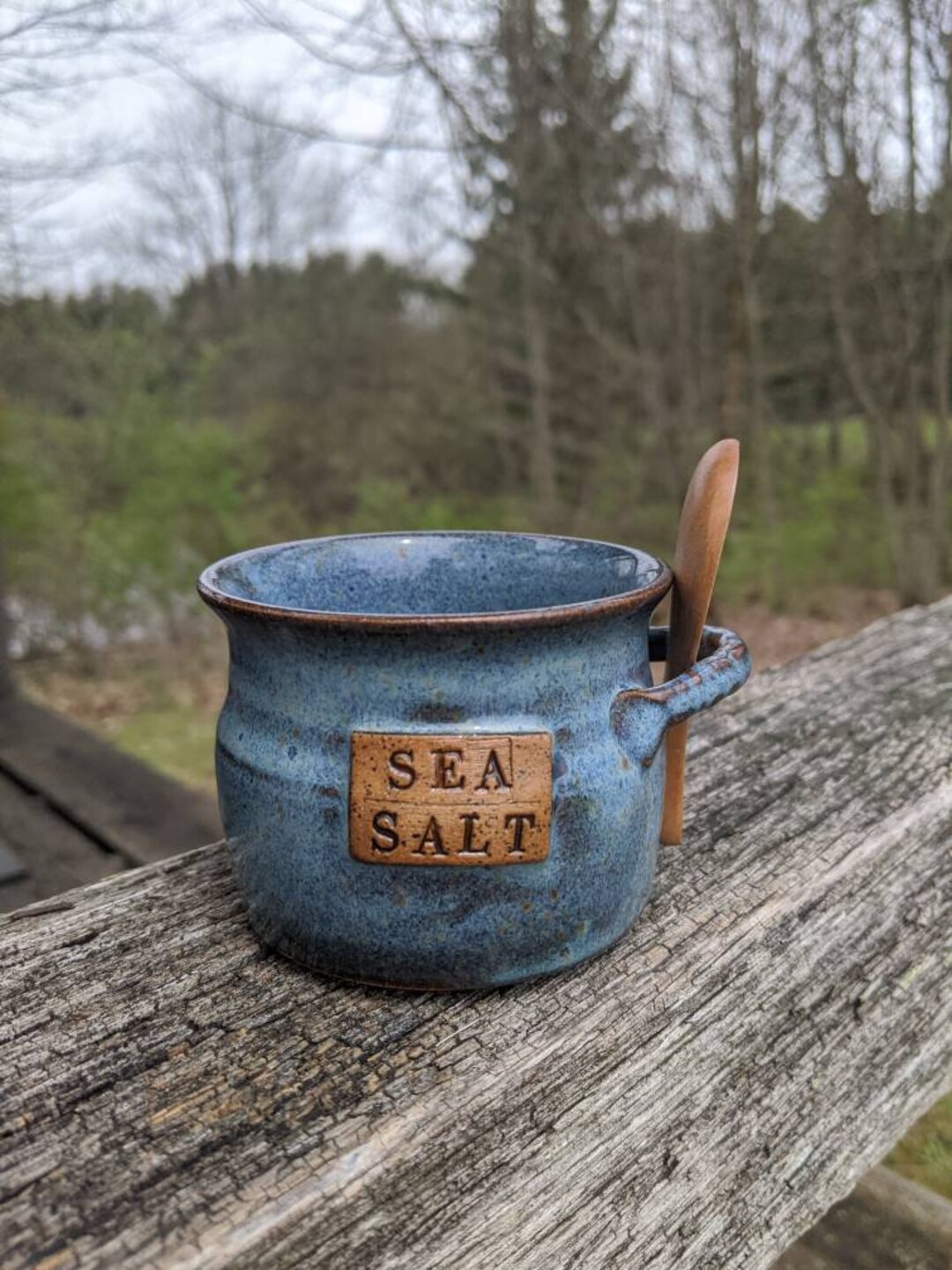 Sea Salt Pot With Bamboo Spoon - Etsy