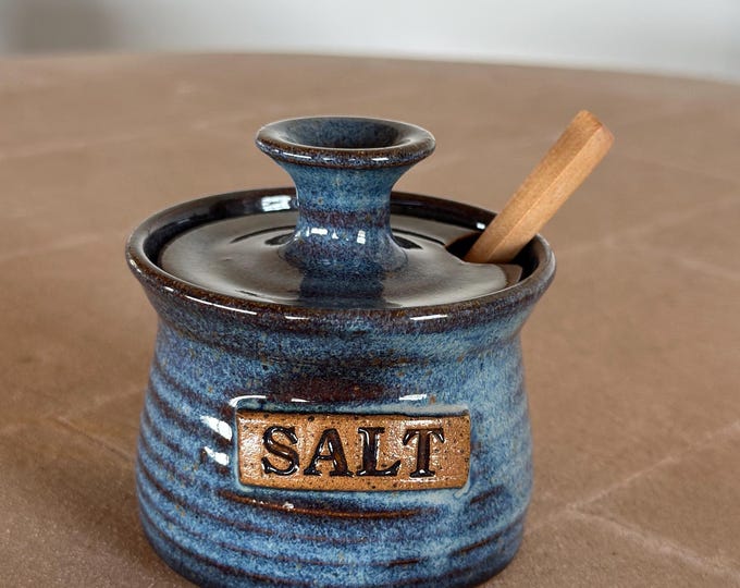 Sea Salt Jar With Lid and Wooden Spoon- Perfect for the Home Chef - Etsy