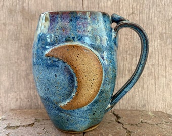 Man in the Moon Cobalt Blue Coffee Mug, Celestial Stoneware Mug - Etsy