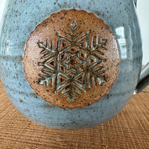 Winter Snowflake Pottery Coffee Mug With Thumb Rest Clay Holiday ...