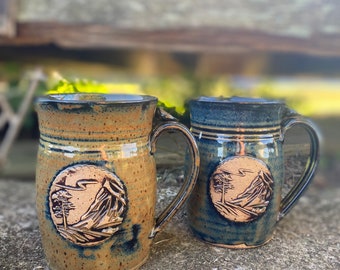 Large Coffee Mug With Wavy Sides Pottery Coffee Mug 16 Ounce | Etsy