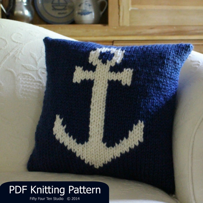 Pillow KNITTING PATTERN / Cushion / Anchor / Nautical / Quick Knit ...