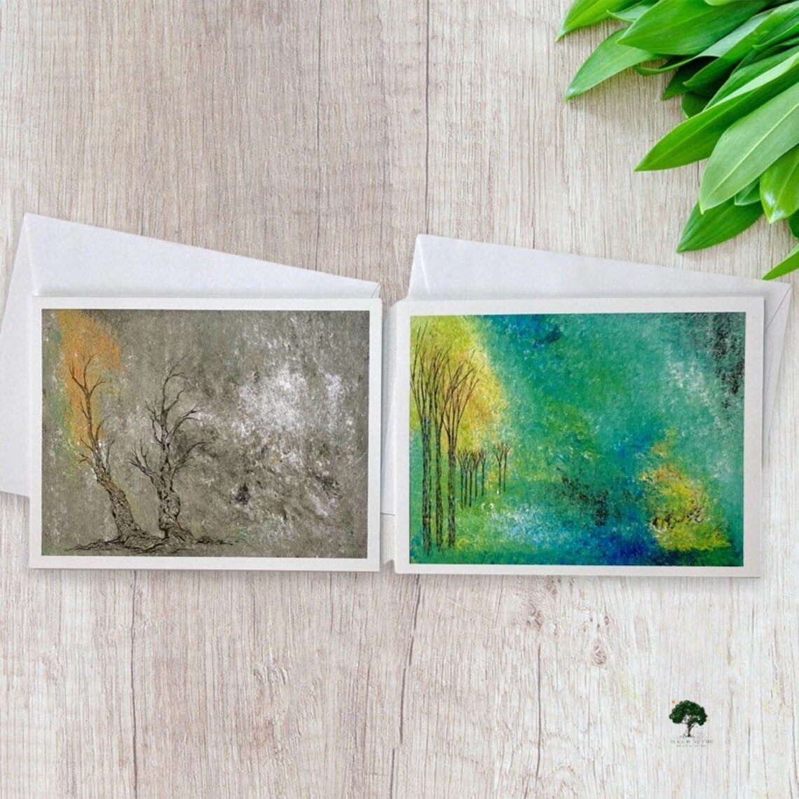 A Collection of 6 Colorful Handmade Tree Themed Note Cards - Etsy