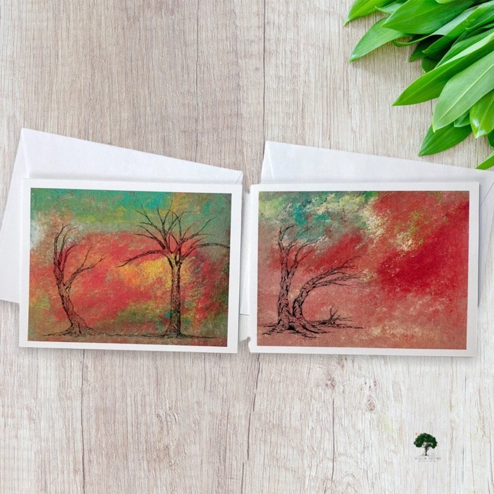 A Collection of 6 Colorful Handmade Tree Themed Note Cards - Etsy