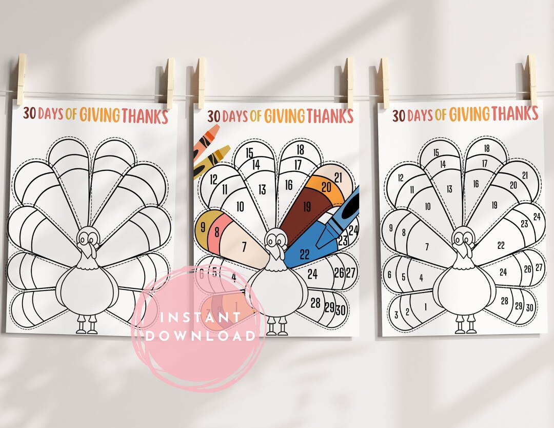 30 Days Thanksgiving Chart/ Thankfulness Chart/ Gratitude Printable ...