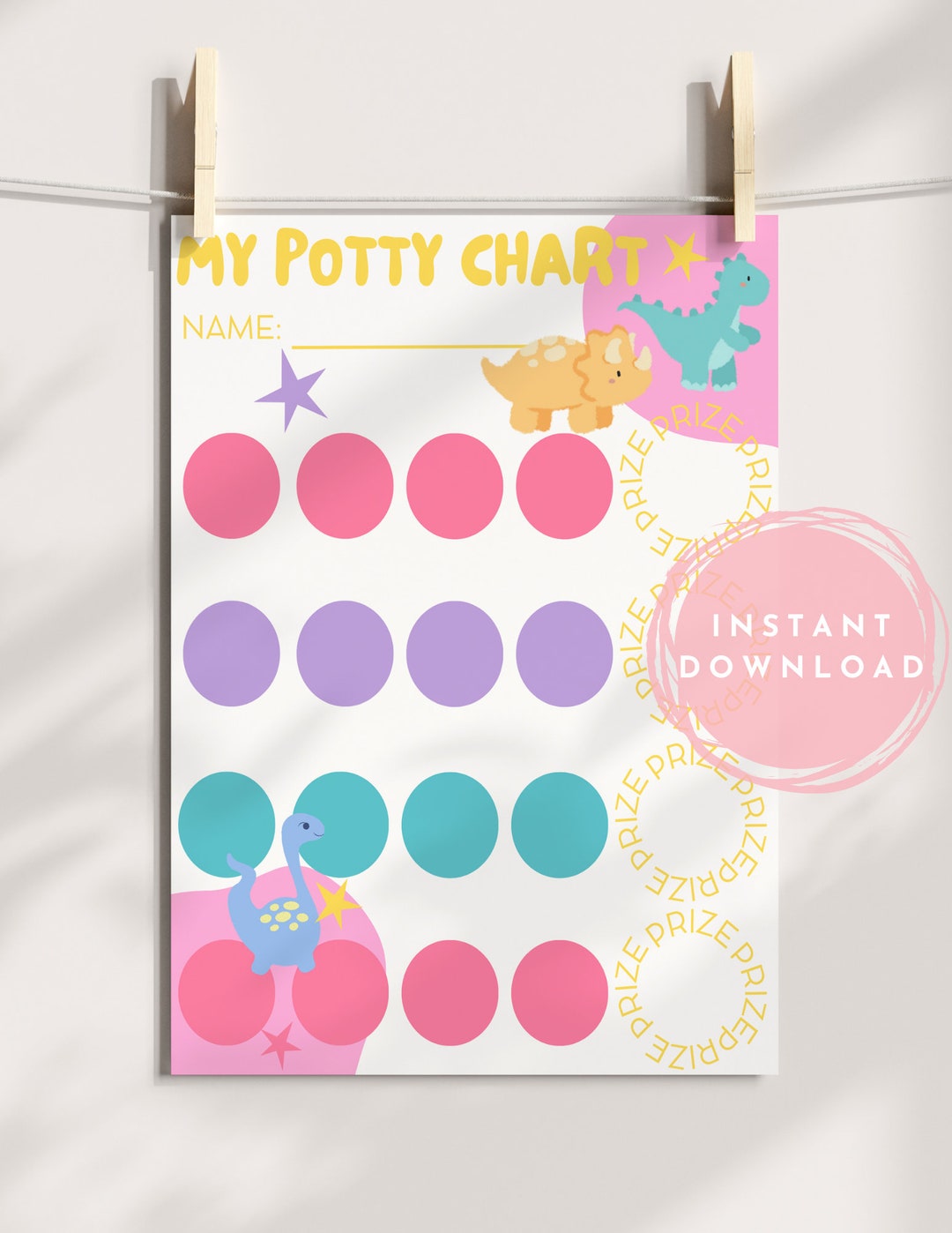 Pink Dino Potty Chart / Motivational Toddler Potty Chart/ Digital ...