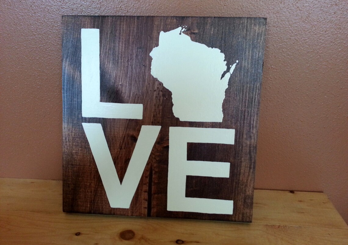 Wisconsin State Map Love Wood Sign | Etsy