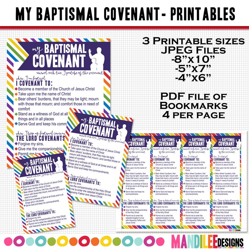 My Baptismal Covenants Digital Printables for Primary- 3 Sizes ...
