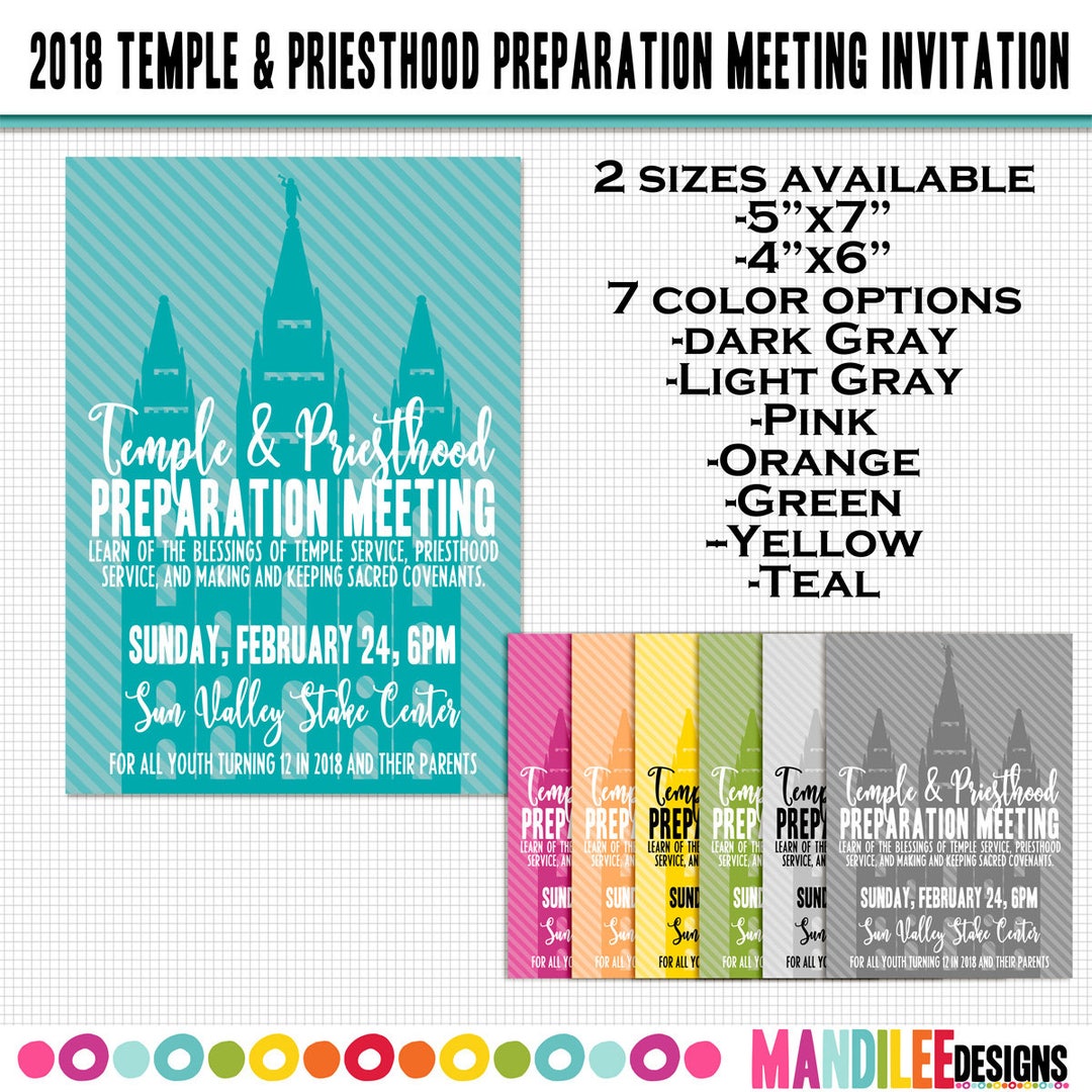LDS Primary Temple and Priesthood Preparation Meeting Invitation ...