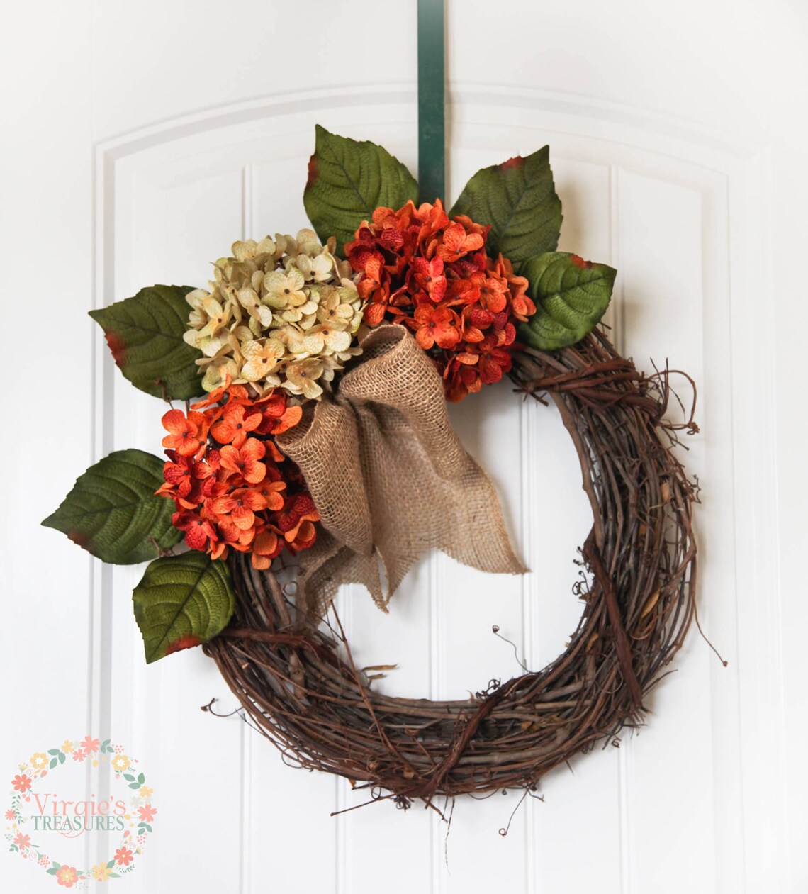 Hydrangea Wreath | Fall Hydrangea Wreath | Front Door Wreath | Orange ...