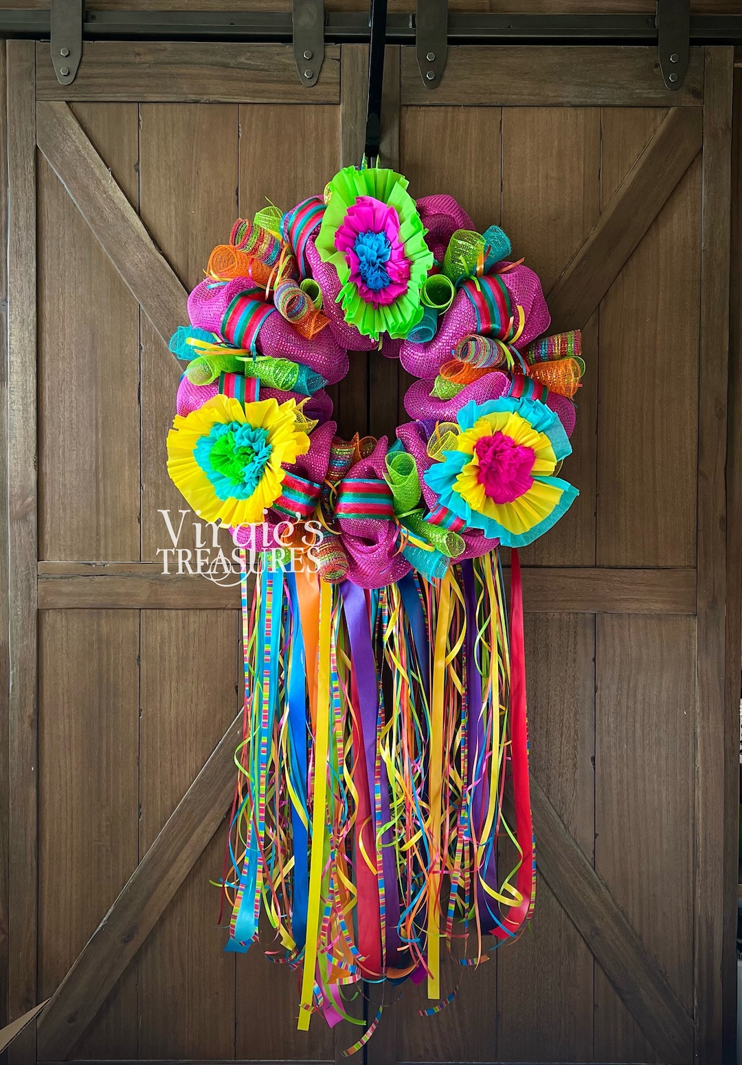 Fiesta Wreath-crepe Paper Flower & Gerbera Wreath, Cinco De Mayo Wreath ...