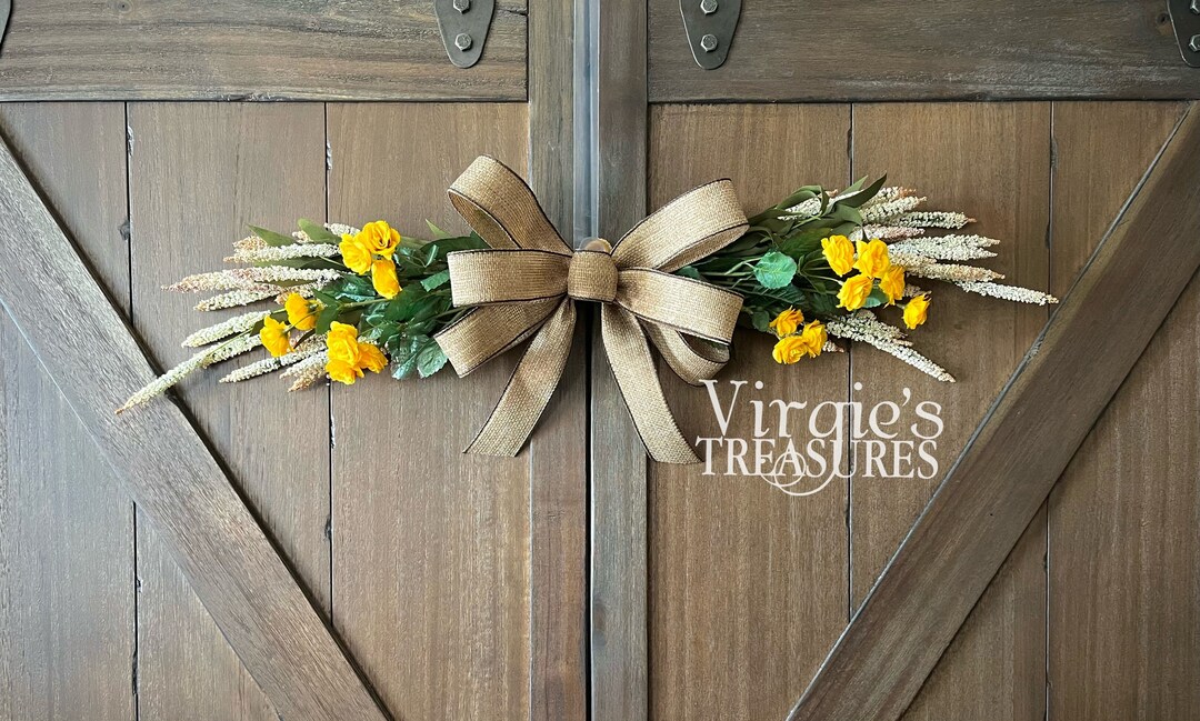 Yellow Tea Rose & Cattail Swag, Tea Rose Door Swag, Wall Swag ...