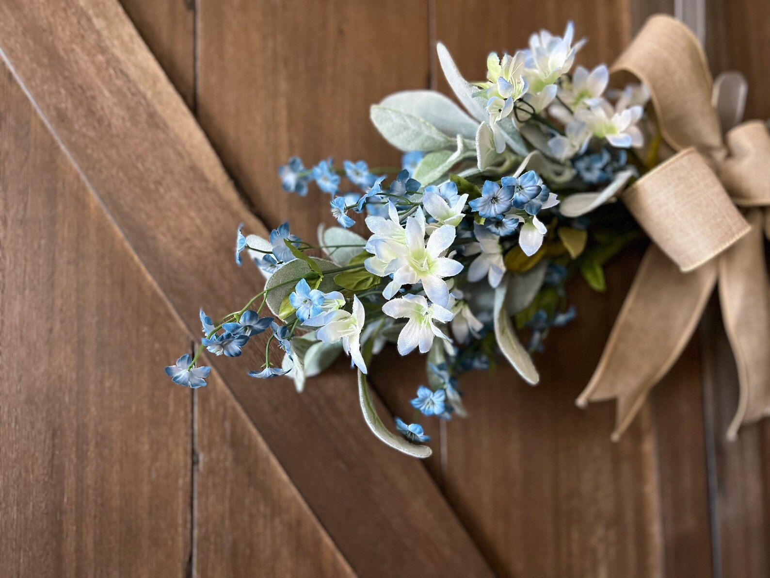 Blue Floral Swag, Door Swag, Wall Swag, Farmhouse Swag, Lambs Ear Swag ...