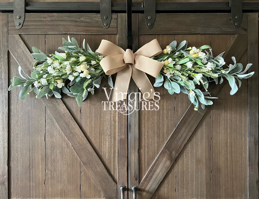 White Blossom and Berry XL Swag, Greenery Swag, Spring Swag, Farmhouse ...