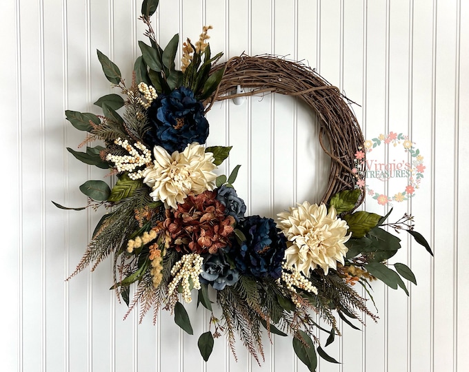 Fall Wreath, Fall Rustic Wreath, Fall Pumpkin Wreath, Fall Navy Wreath ...