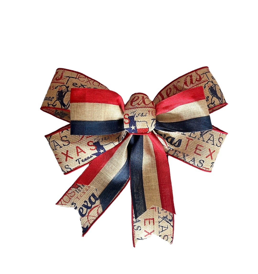 Texas Bow, Patriotic Wire Bow, Wreath Embellishment, Texas Theme Wired ...